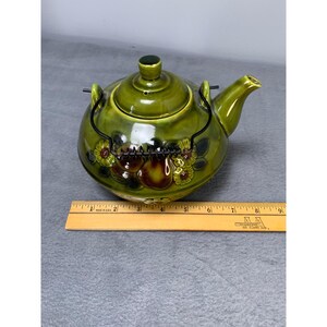 Vintage Green Ceramic Teapot With Floral Relief & Wire Handle 1970s - Etsy