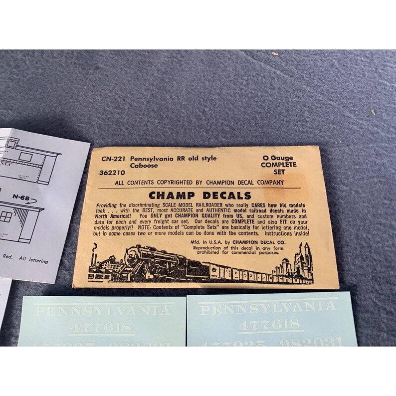 Vintage Champion Decal Co. O Gauge Pennsylvania Railroad Decal Set - Etsy