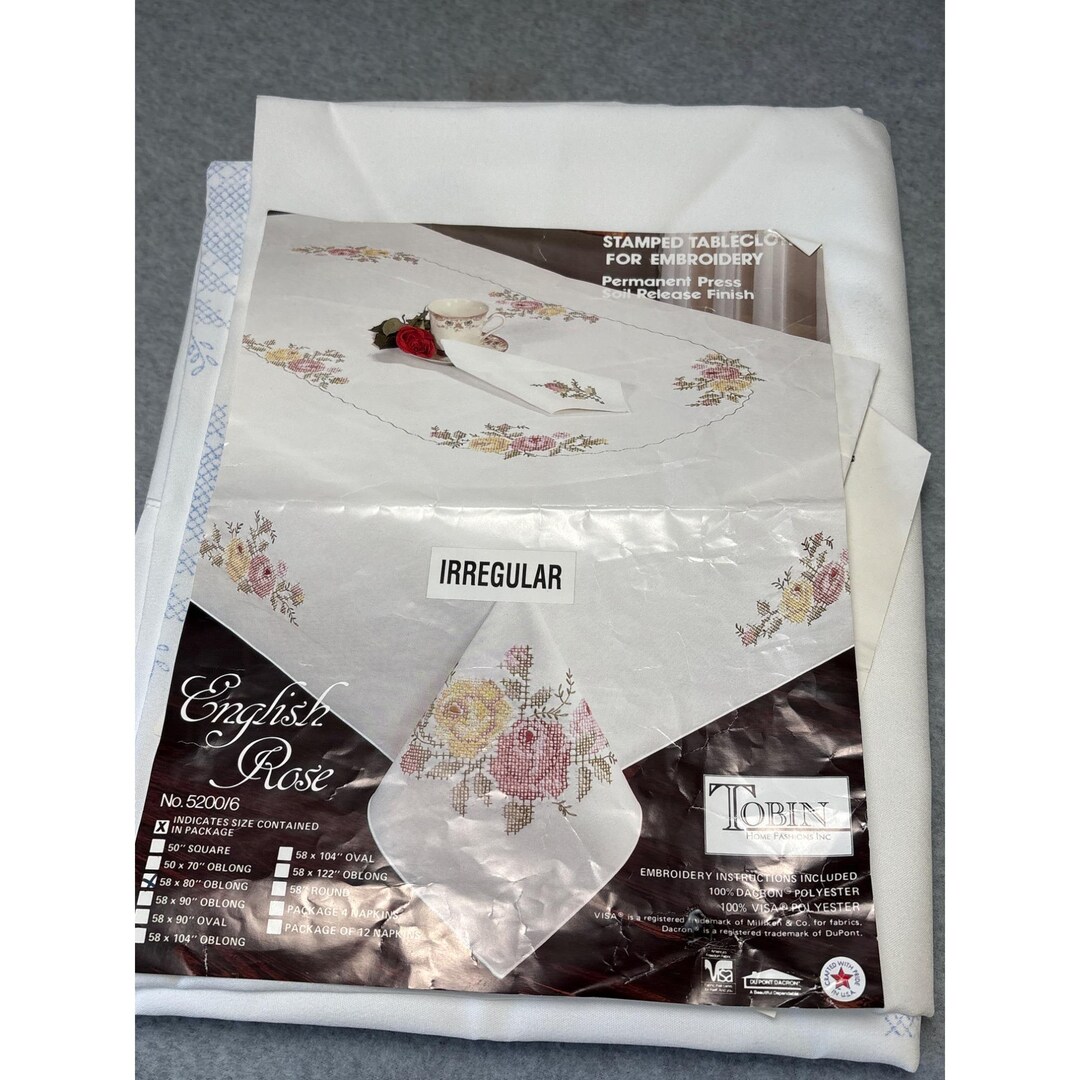 Tobin Stamped Tablecloth Embroidery Kit English Rose Pattern 58" X 80" Oblong - Etsy