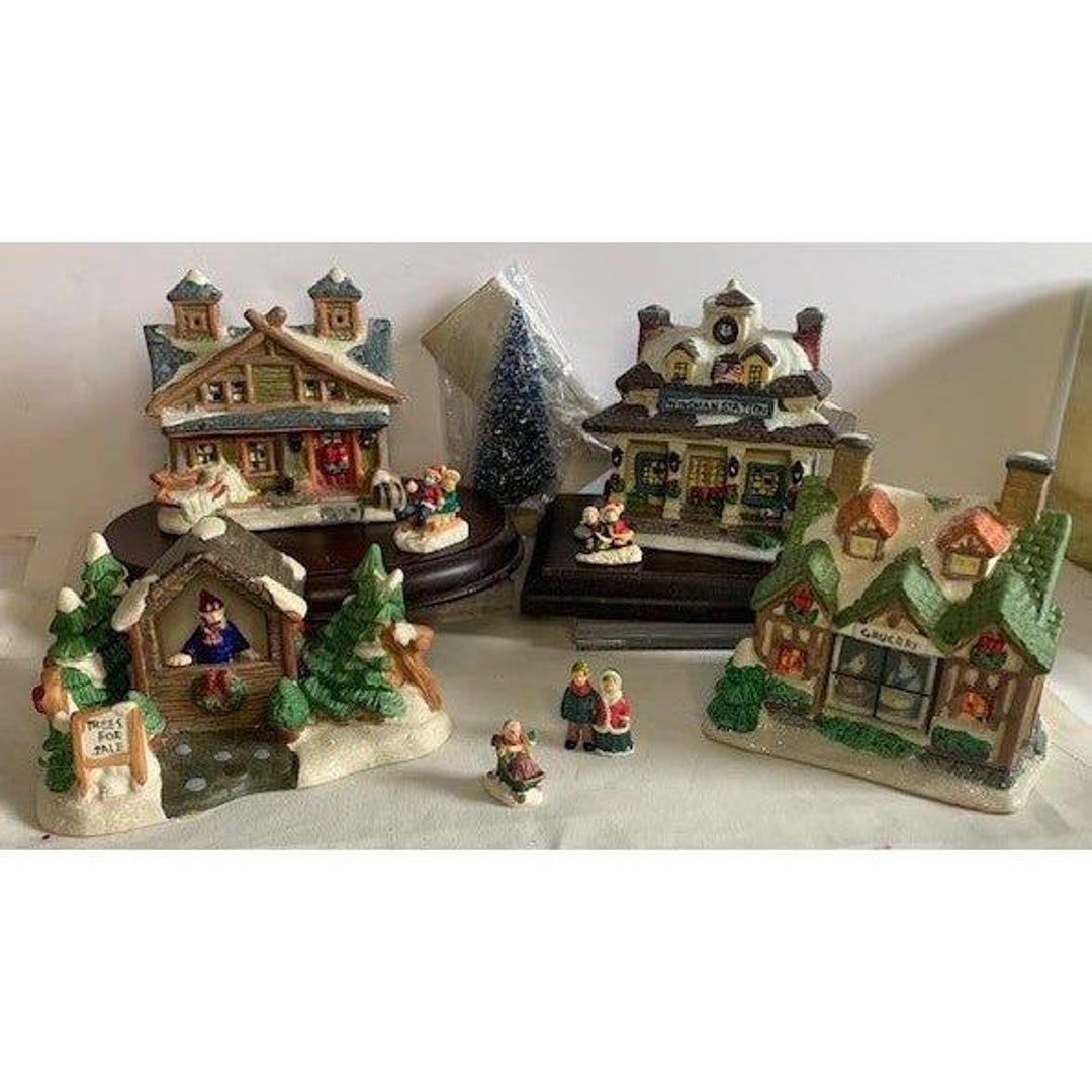 Cobblestone Corners Christmas Village Set With Figurines & Buildings - Etsy