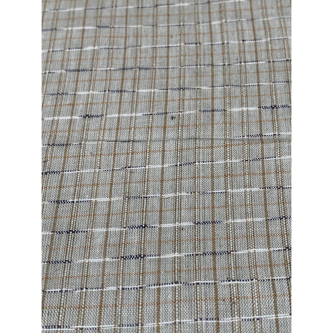 Vintage Beige & Brown Checkered Fabric 19" X 44" Cotton Material Sewing ...
