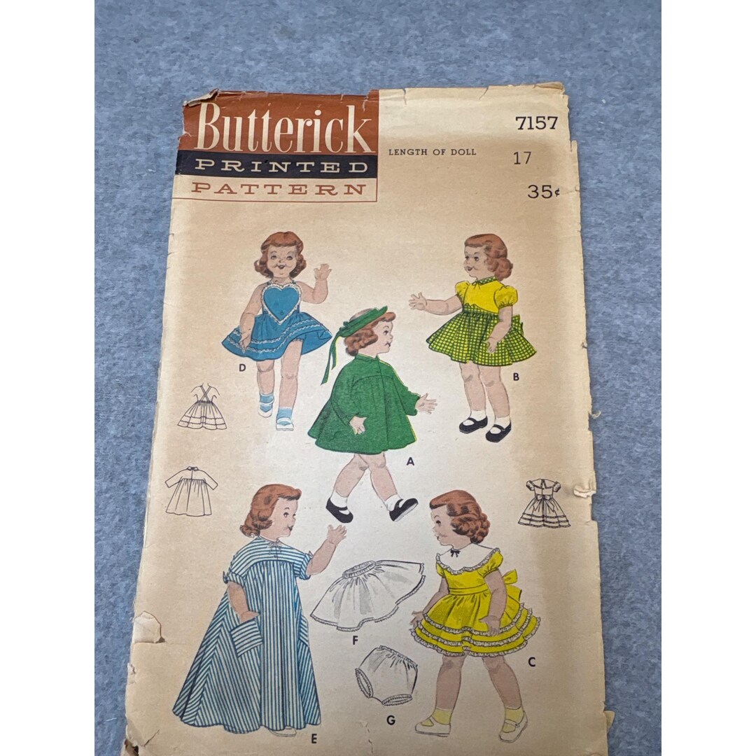 Butterick 7157 Doll Wardrobe Sewing Pattern for 17" Doll Retro Crafting ...