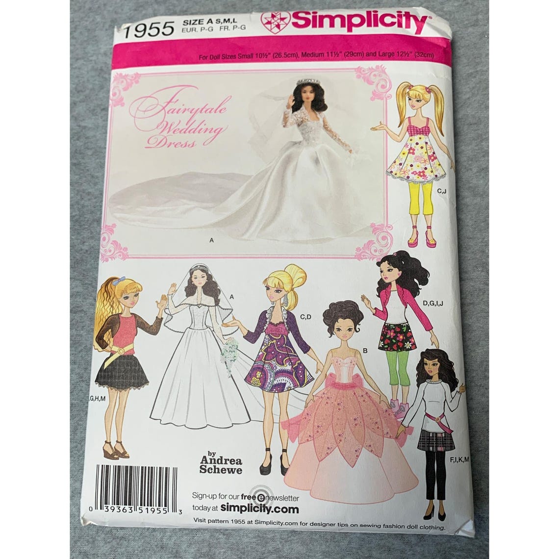 Simplicity 1955 Fairytale Wedding Dress Sewing Pattern Size 10.5" 11.5 ...