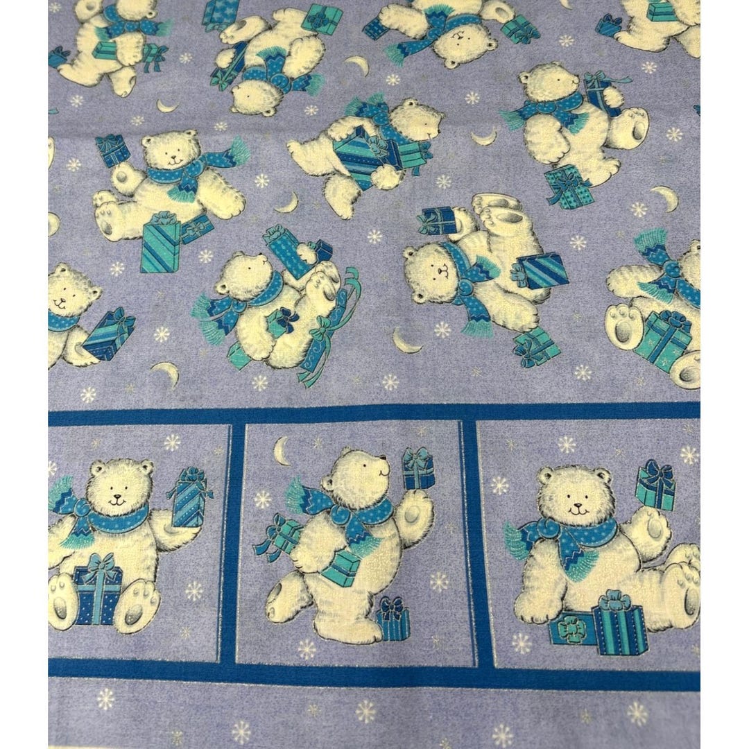 Polar Bear Cotton Fabric Cranton Holiday Print 1/2 Yard X 44" Blue ...