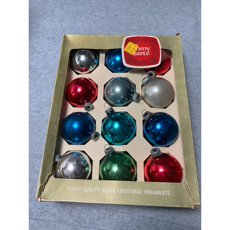 Vintage Shiny Brite Glass Christmas Ornaments Multicolor Round 12-piece ...
