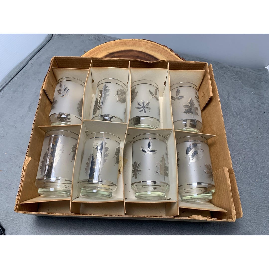 Libbey Hostess Silver Foliage 12oz Glasses Set of 8 Vintage Mid-century ...