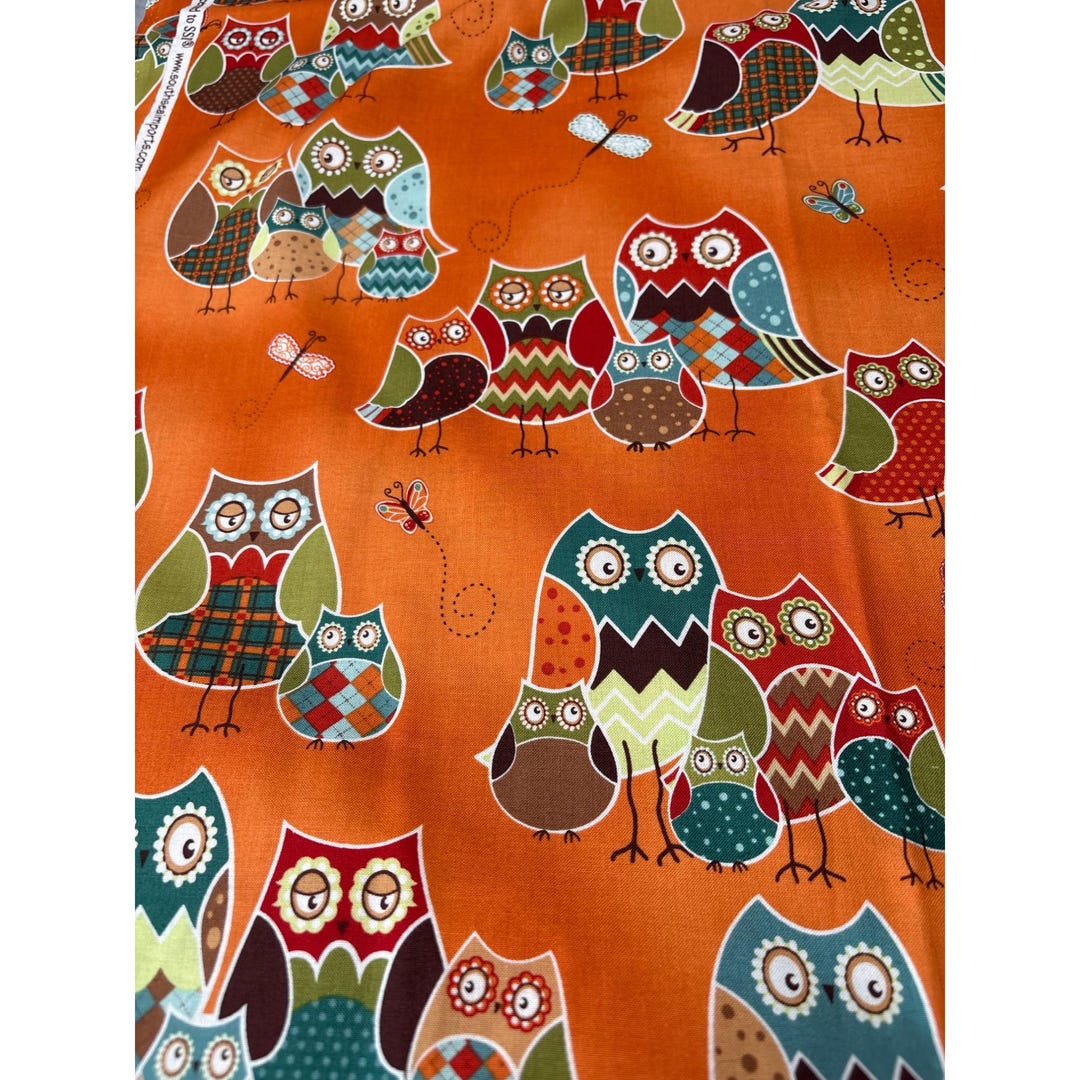 Owl Wonderful Cotton Fabric by Olivia Audi 1/2 Yard X 44" Bright Orange ...