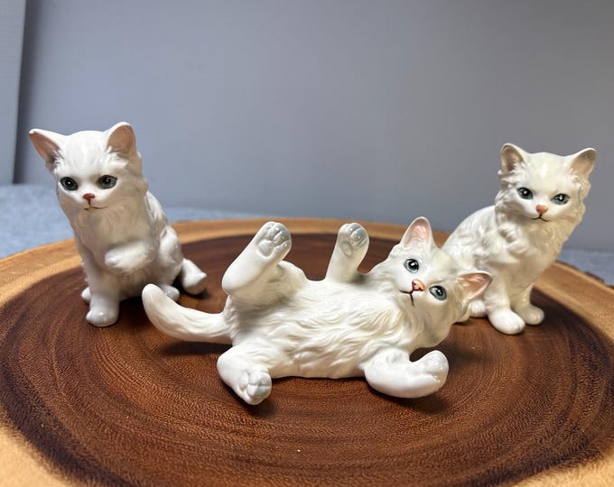 Vintage Lefton Porcelain White Cat Figurines Set of 3 - Etsy