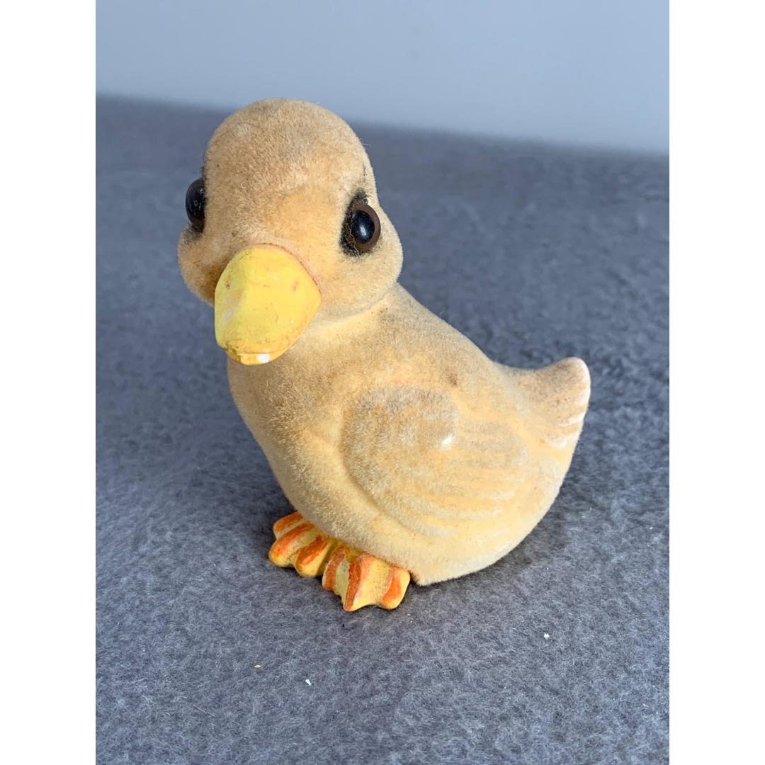 Vintage Flocked Duck Figurine 1970s With Black Eyes & Yellow Beak - Etsy