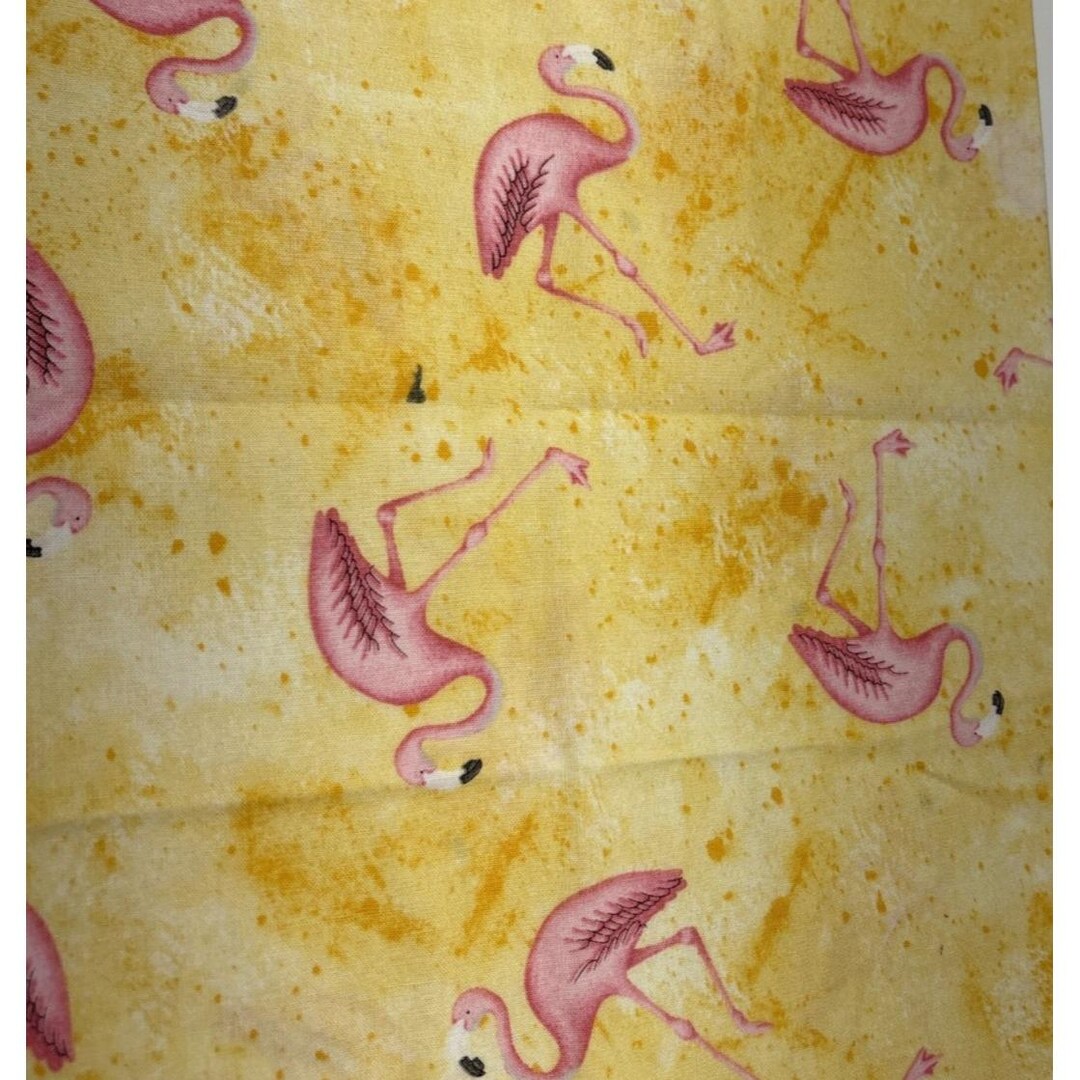 Debbie Mumm Jo-ann Pink Flamingos Fabric 16"x42" Cotton Yellow Speckled ...