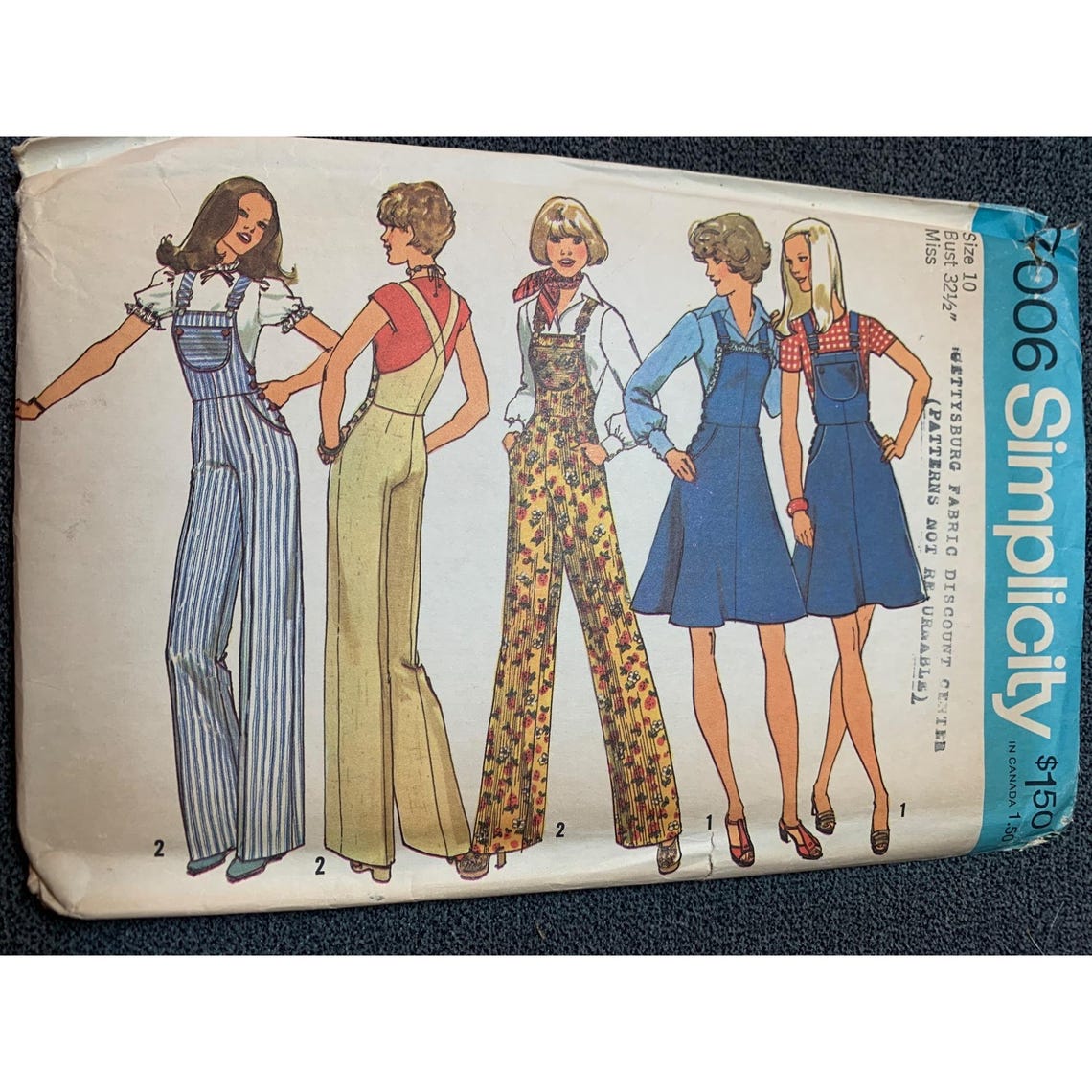 Simplicity 7006 Vintage Sewing Pattern Overalls Short Jumper Miss Size ...