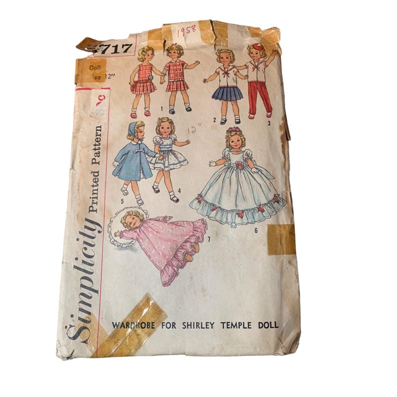 Simplicity 2717 Vintage 1958 Doll Clothes Sewing Pattern for 12 ...