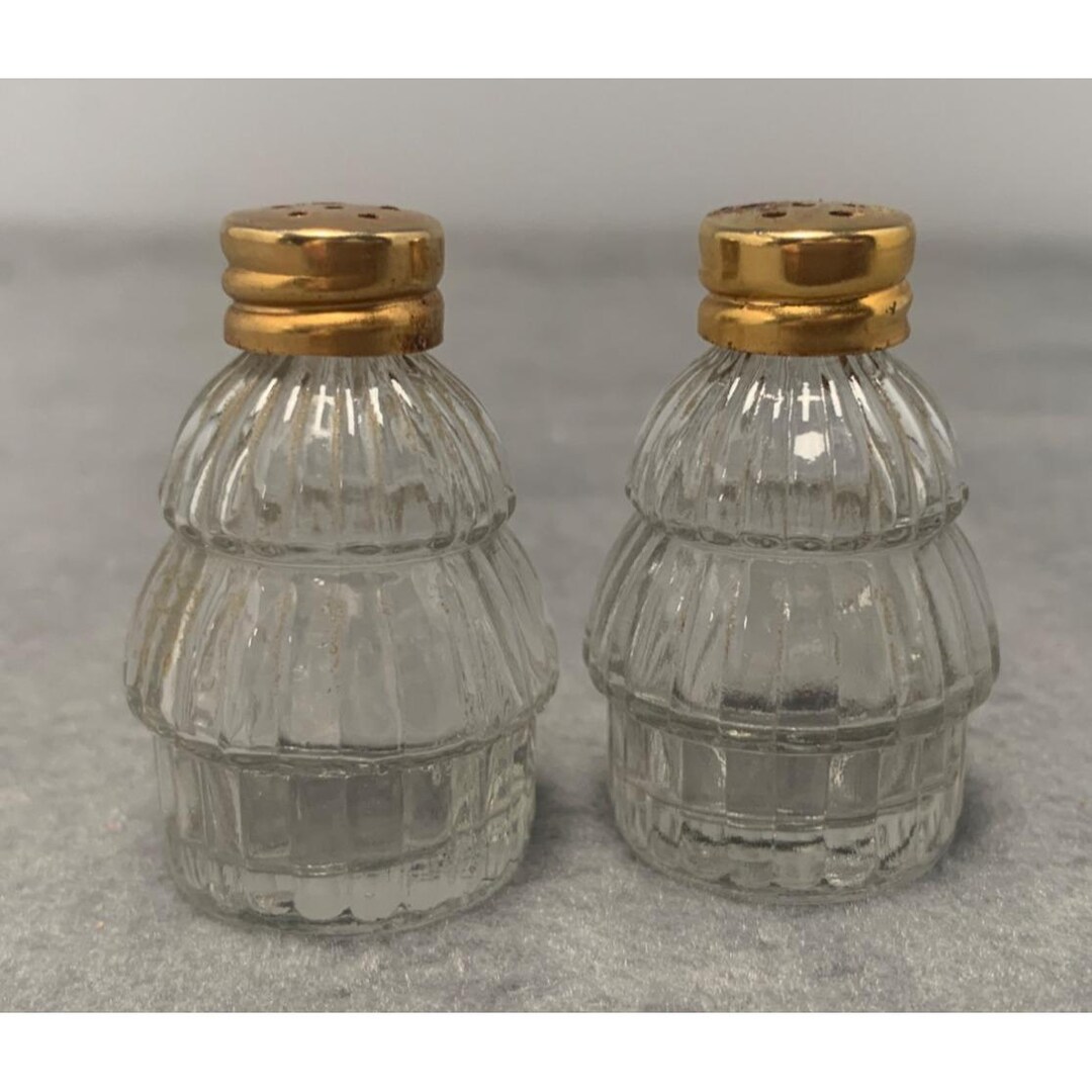 Vintage Glass Salt & Pepper Glass Shakers With Brass Lids 1940s - Etsy