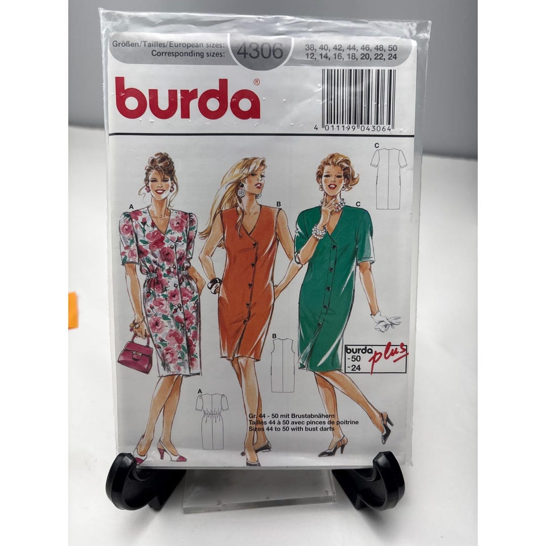 Burda 4306 Womens Dress Sewing Pattern Size 12 14 16 18 20 22 24 Uncut ...