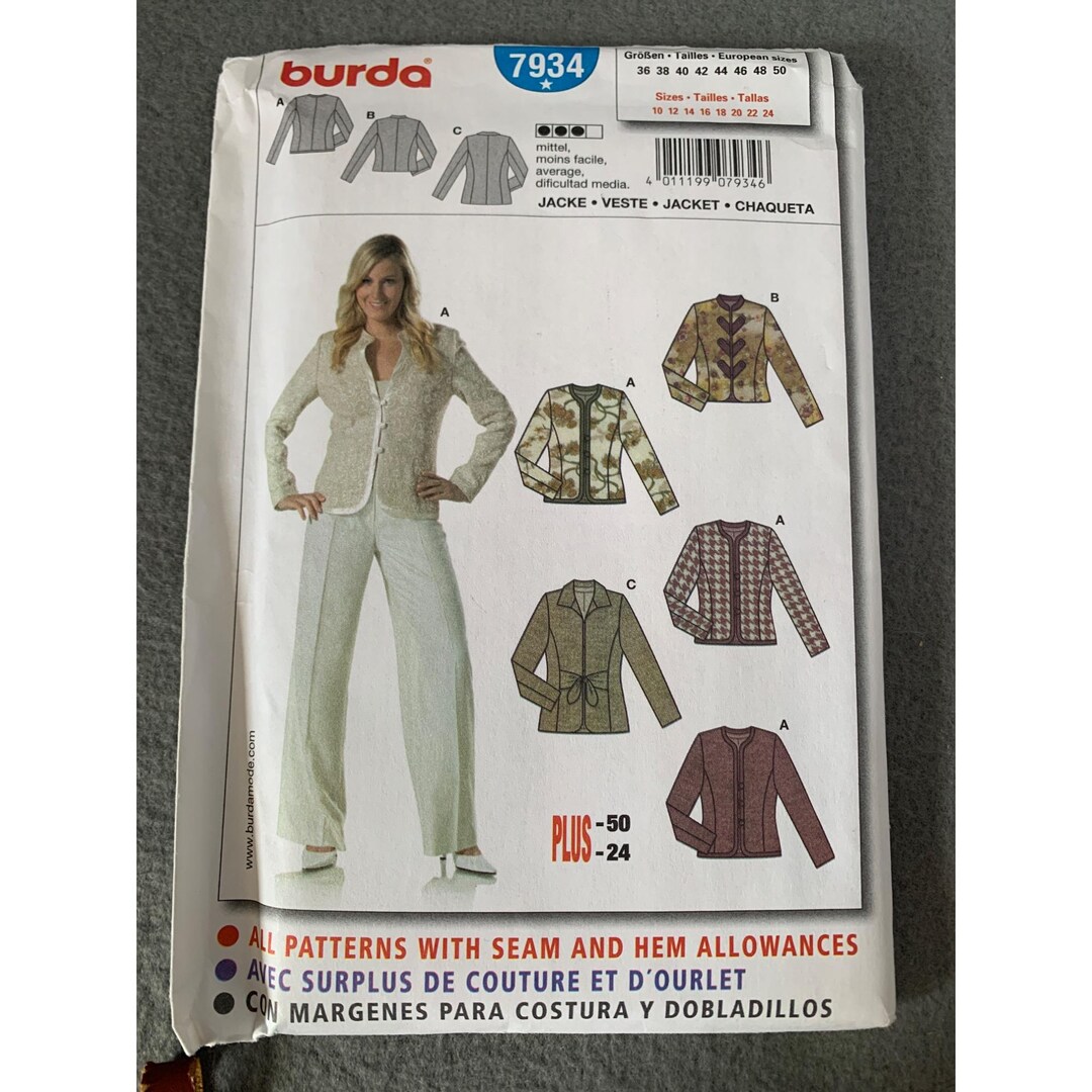 Burda A7934 Jacket Sewing Pattern Size 10 12 14 16 18 20 22 24 Uncut - Etsy