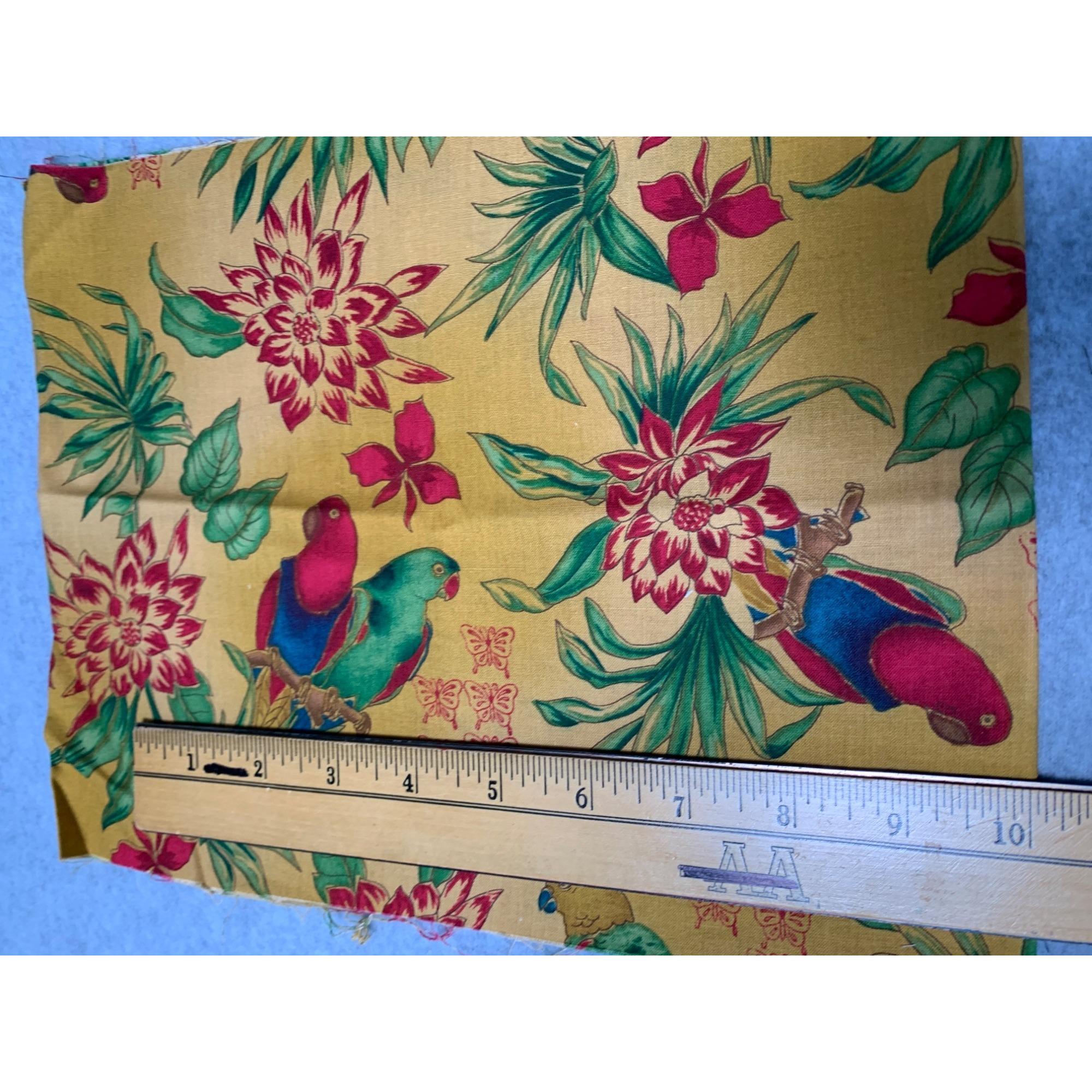 Tropical Parrot & Floral Print Cotton Fabric 1/4 Yard X 44" Mustard ...