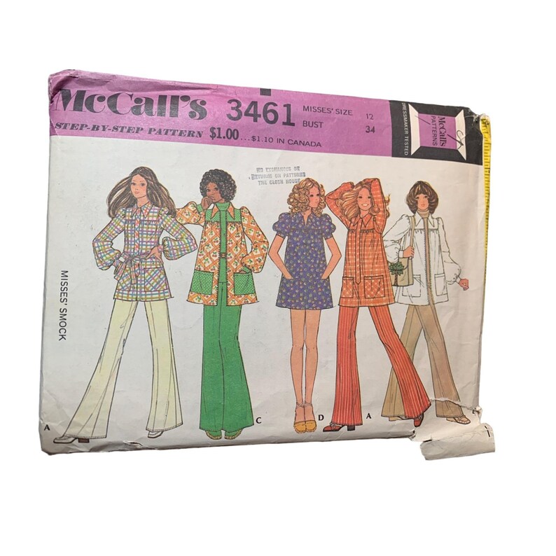Vintage Mccalls 3461 Sewing Pattern Misses Shirt Smock Size 12 Uncut ...