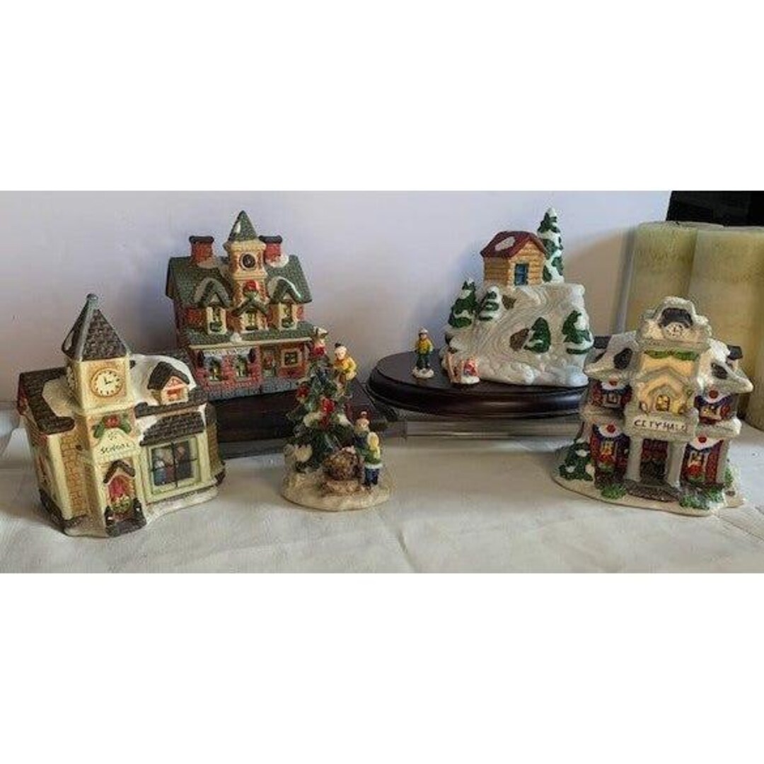 Cobblestone Corners Christmas Village Set With School Train Station ...