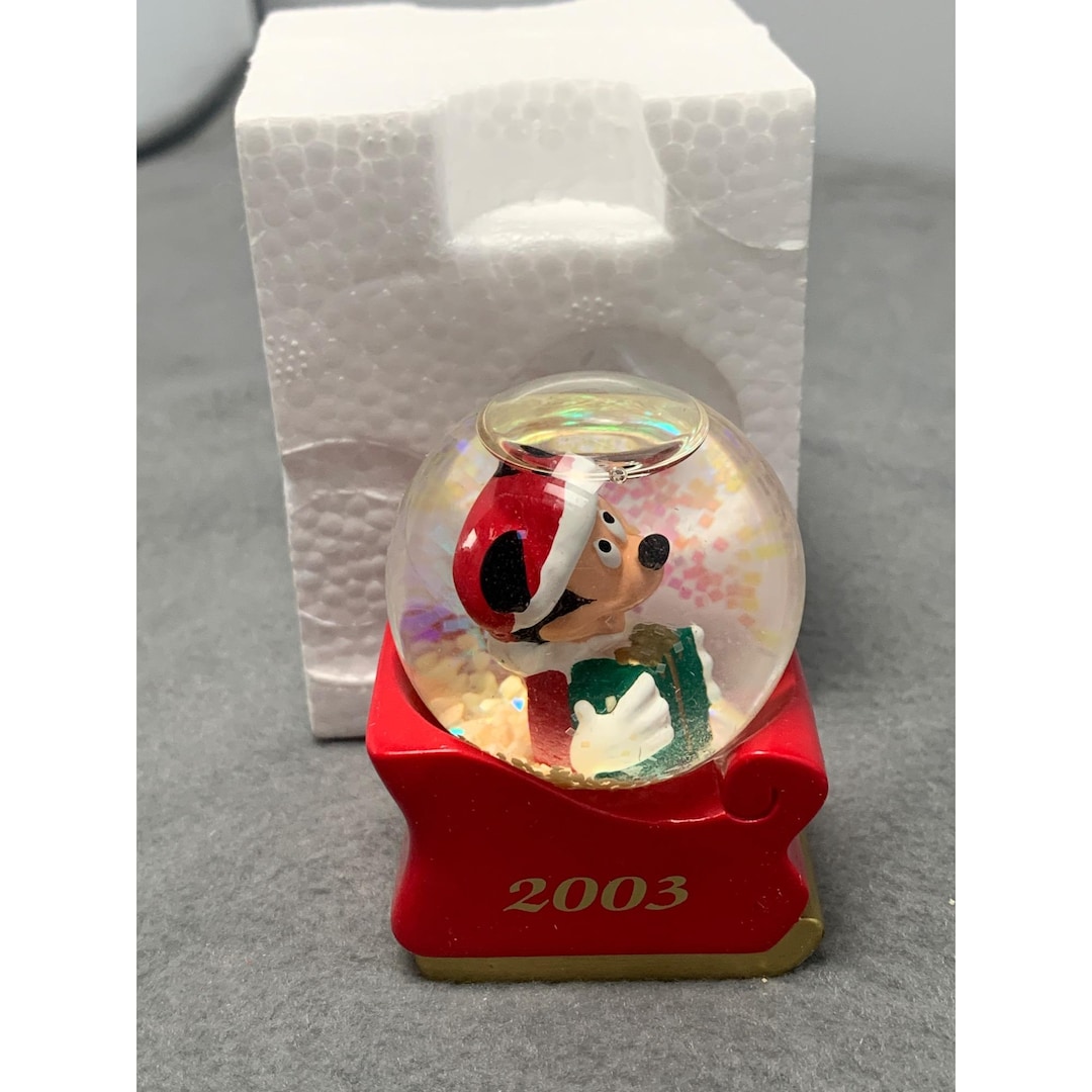 Disney Mickey Mouse Christmas Snow Globe 2003 Red Sleigh Jcpenney ...