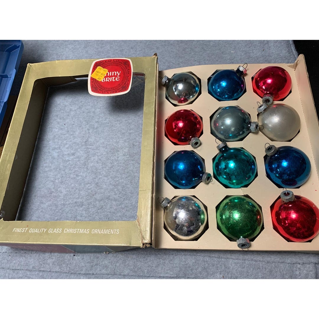 Vintage Shiny Brite Glass Christmas Ornaments Multicolor Round 12-piece ...