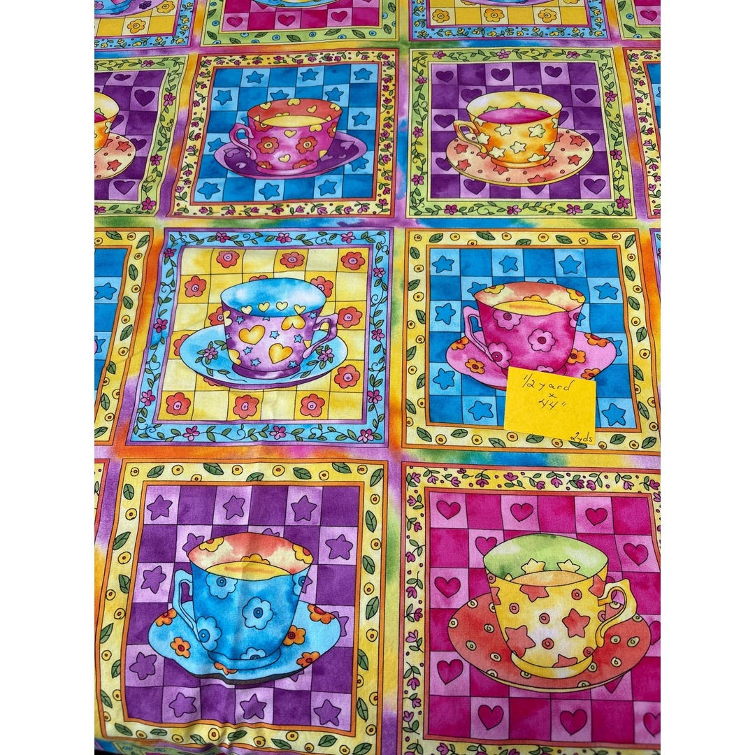 Hancock Fabrics Tea Cup Pattern Fabric 1/2 Yard X 43" Multicolor - Etsy