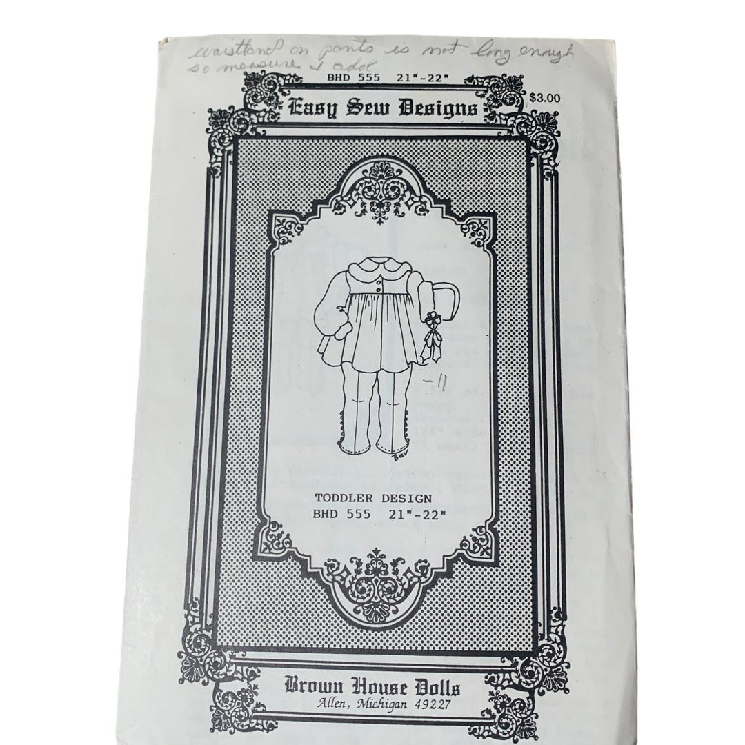 Easy Sew Designs Doll Clothing Pattern BHD 555 21"-22" by Brown House ...