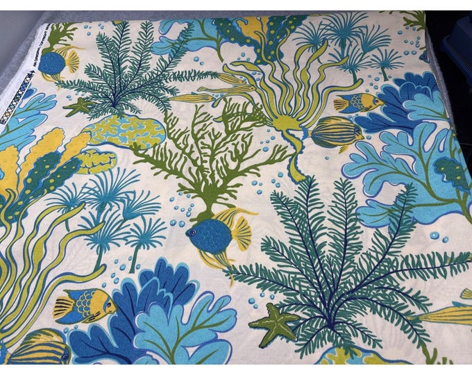 Tropical Fish & Coral Screen Print Fabric 1 Yard +8" X 56" Mid-century ...