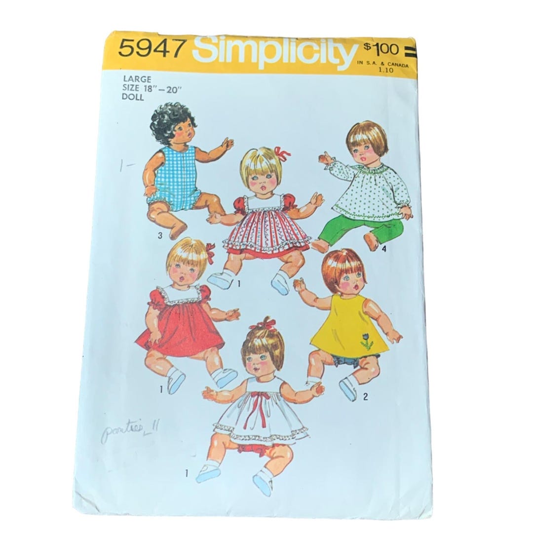 Vintage Simplicity 5947 Doll Clothes Sewing Pattern Large 18