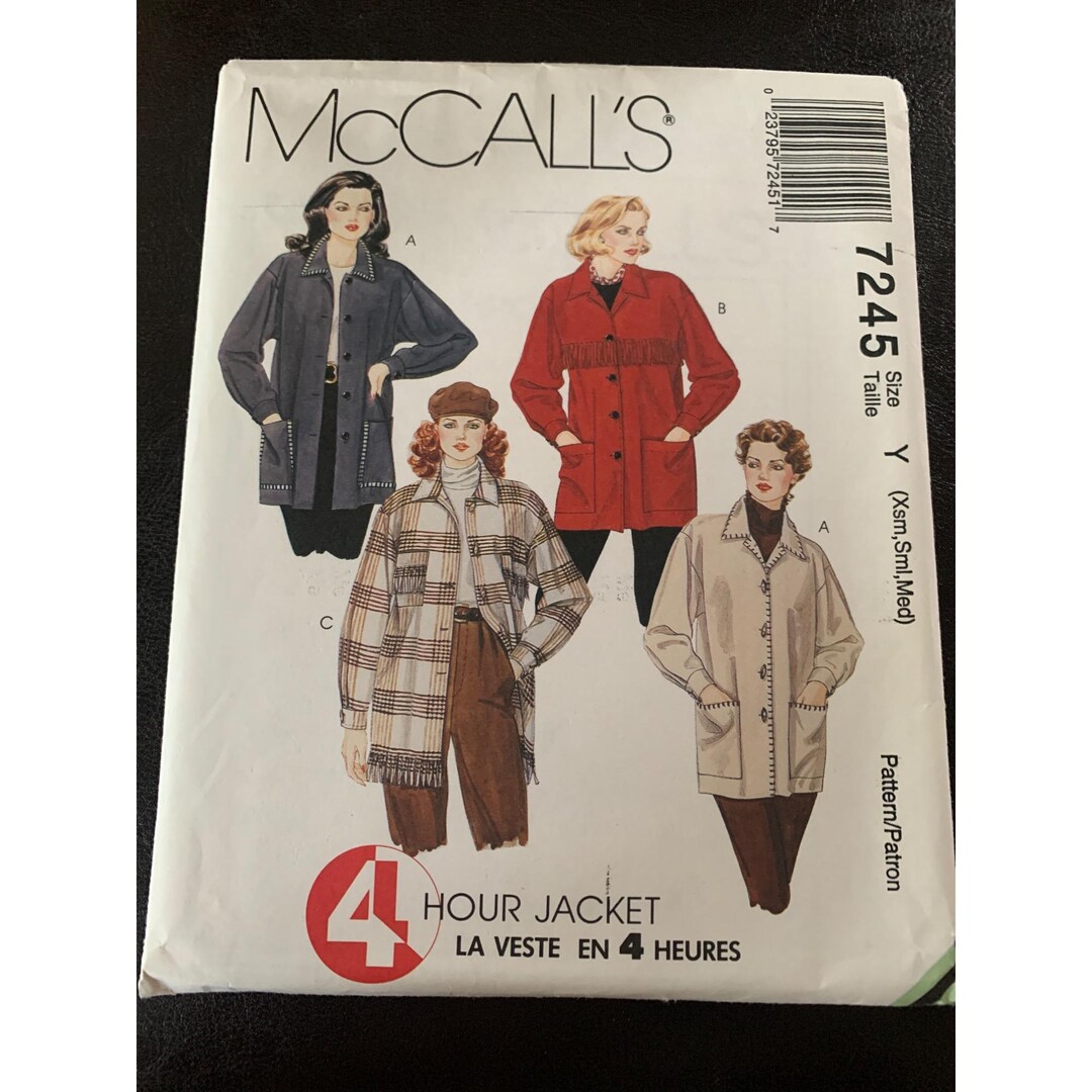 Mccalls Jacket Sewing Pattern Size Xsmall Small Medium 7245 - Uncut ...