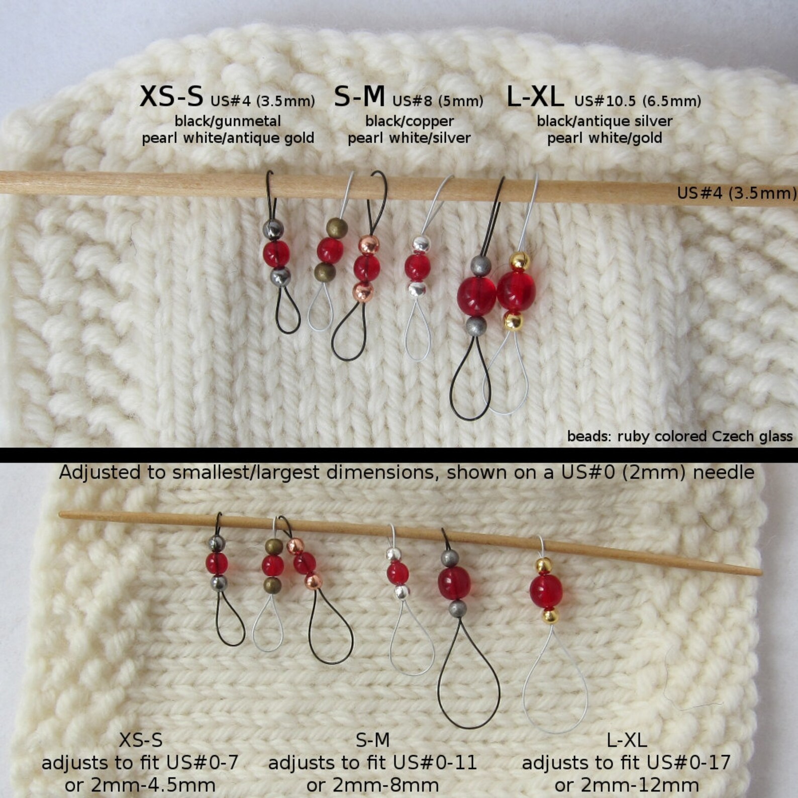 Beaded Stitch Markers Adjustable Size Double Sided Loops for - Etsy