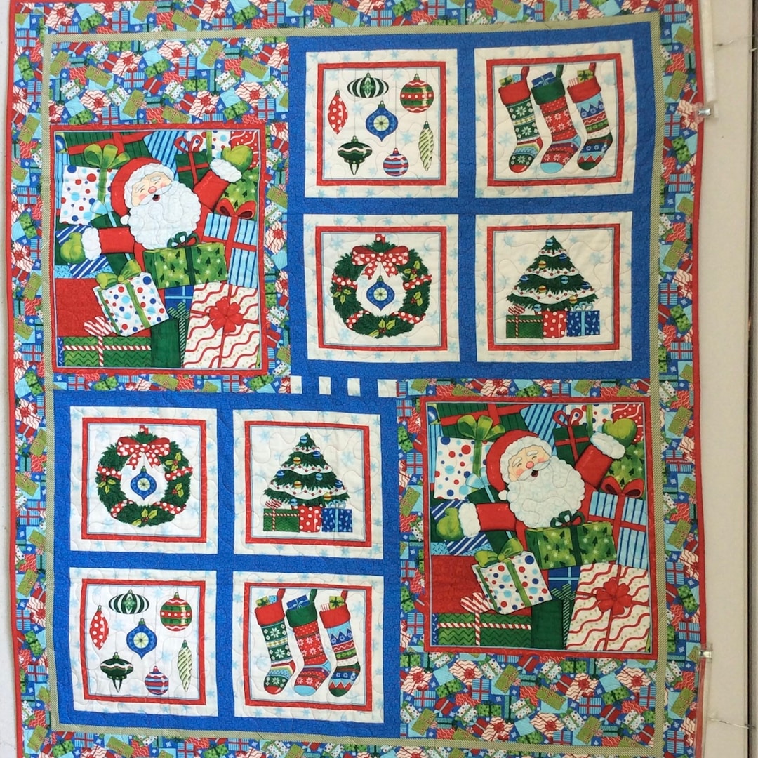 Christmas Santa Quilt, Santa Quilt, Handmade Quilt, Christmas Quilt ...