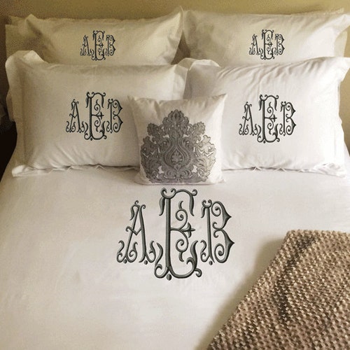 Monogrammed White Sheet Set Custom Embroidery Monogrammed - Etsy