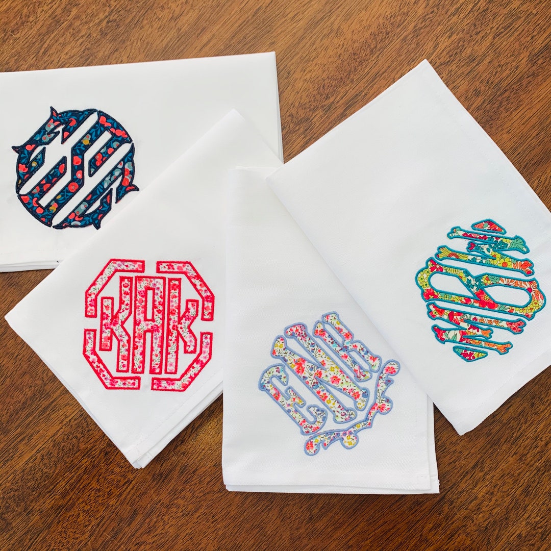 Liberty Print Applique Monogrammed Napkins - Set of Four - Etsy