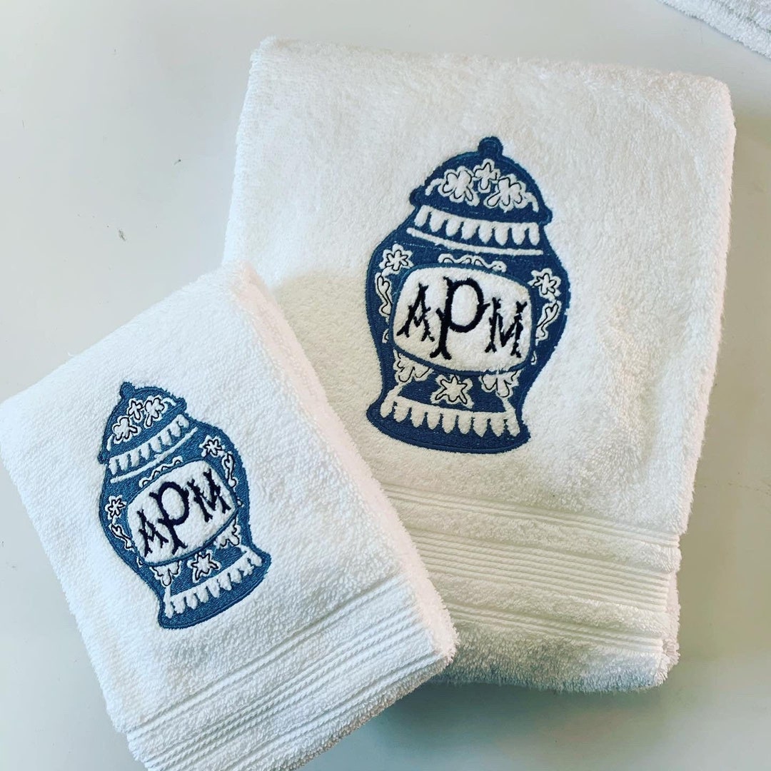 Monogrammed Ginger Jar Towel Set - Etsy