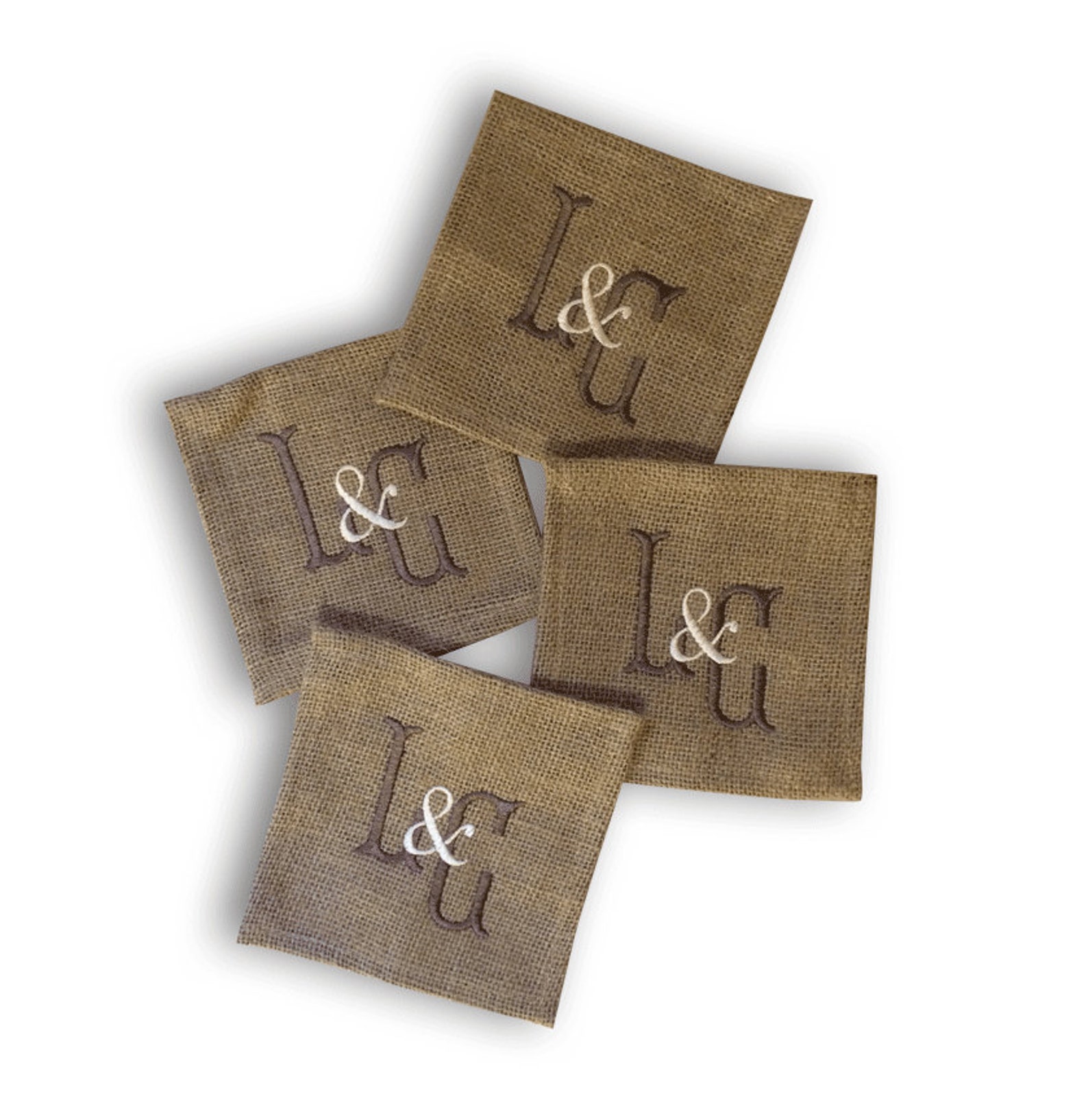 Monogrammed Burlap Coasters set of Four - Etsy