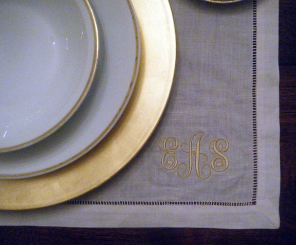 Monogrammed Hemstitch Placemat Set of Four - Etsy