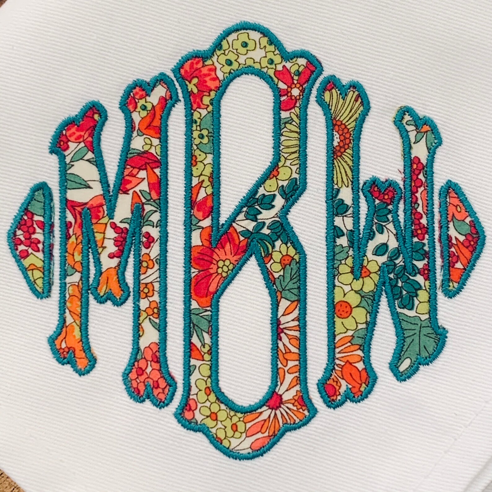 Liberty Print Applique Monogrammed Napkins Set of Four | Etsy