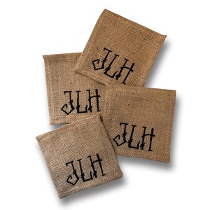 Monogrammed Burlap Coasters set of Four - Etsy
