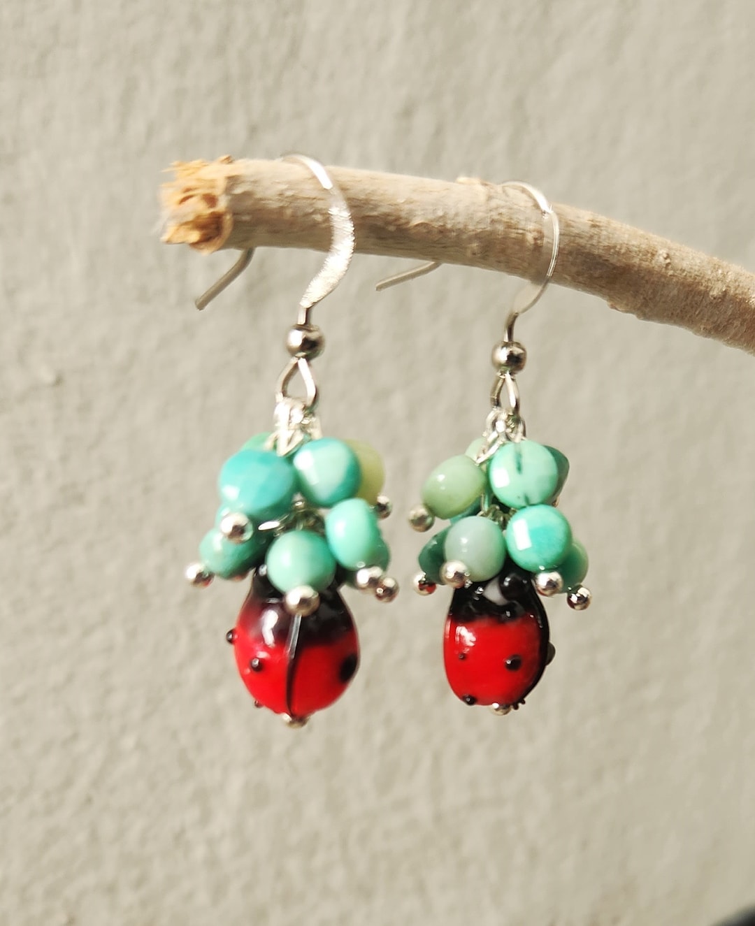 Turquoise and Ladybug Bead Cluster Dangle Earrings - Etsy
