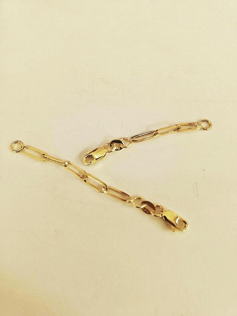 14K Solid Gold Paperclip Necklace Extender: Adjustable Bracelet ...