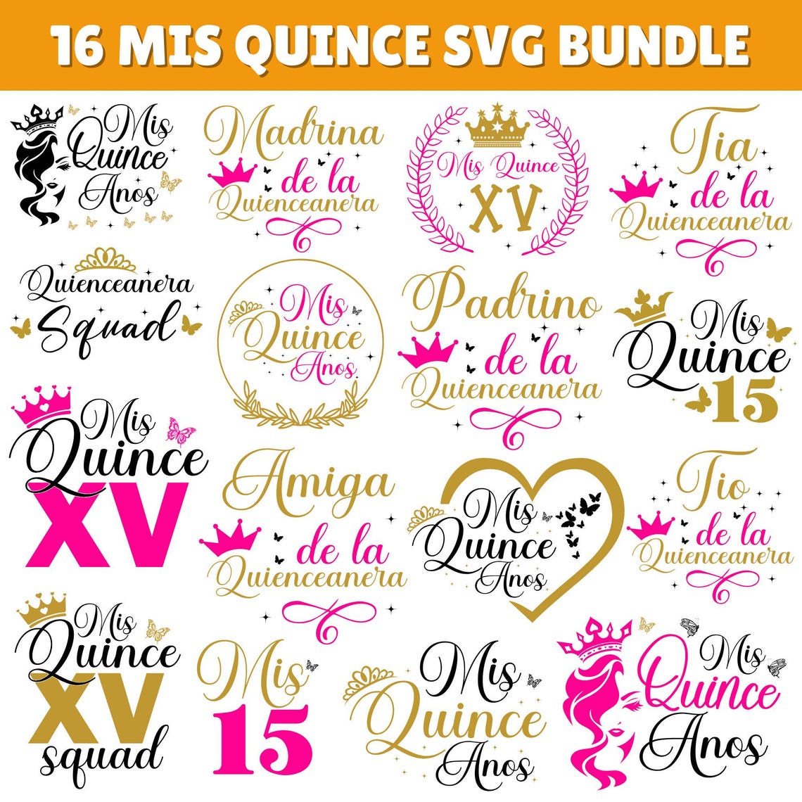 Mis Quince Anos Svg Bundle, Mis Quince Svg, Quince Squad SVG Collection ...