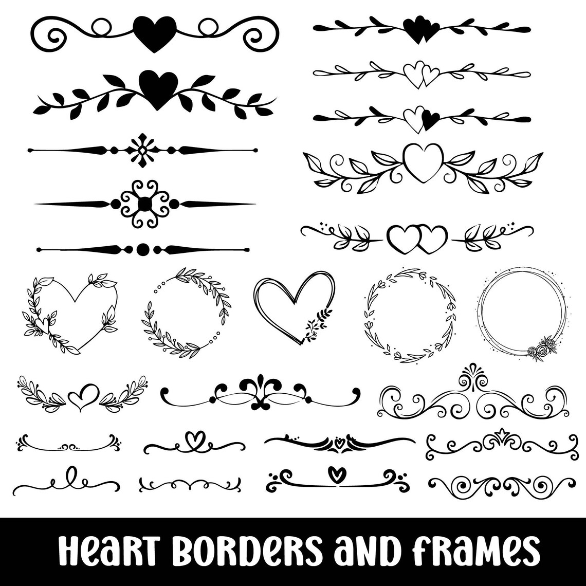 Heart Border Svg Bundle - Heart Text Divider Png - Heart Eps ...