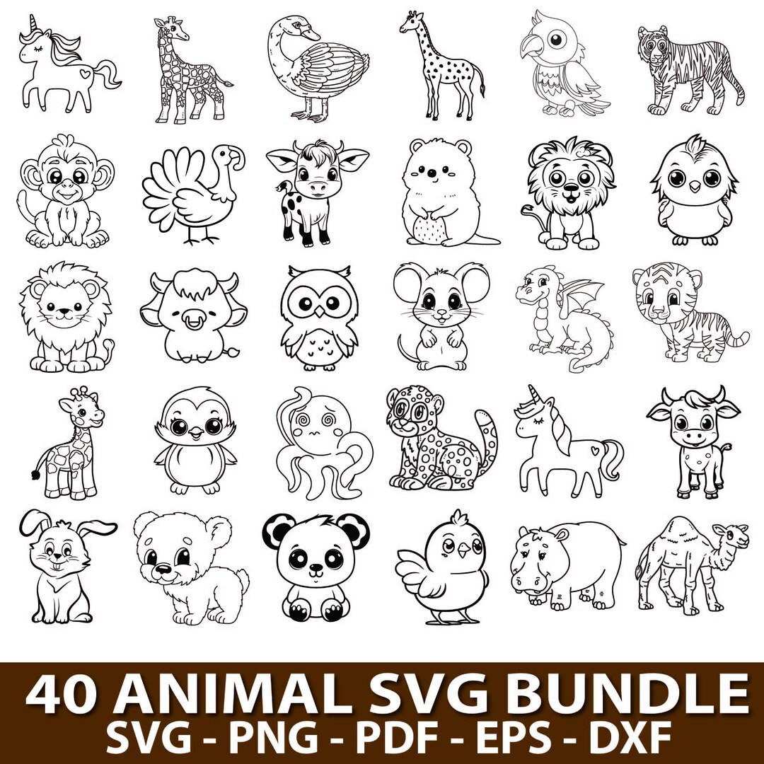 Safari Animals Outline SVG Bundle: Jungle Zoo Cut Files (cricut ...
