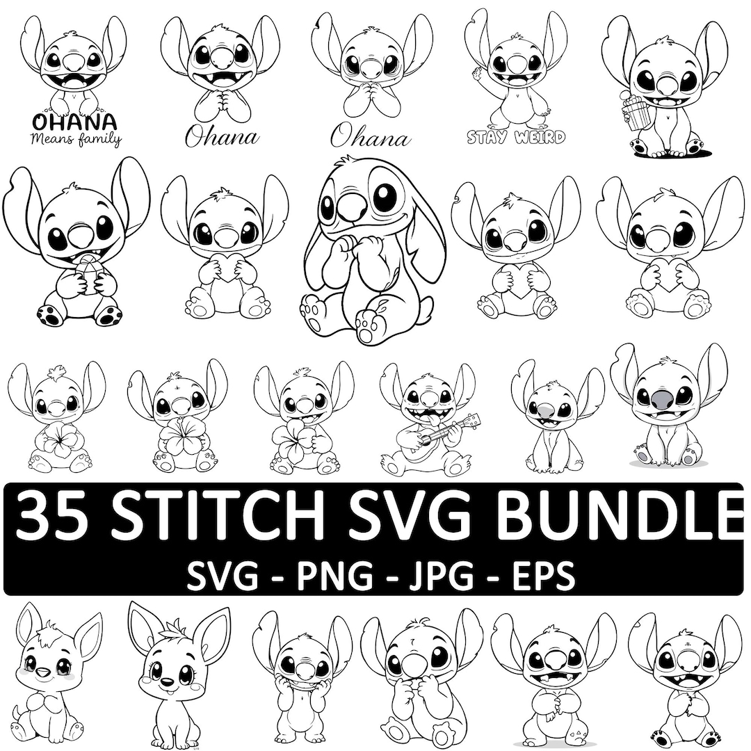 Buy Stitch and Lilo Outline SVG Bundle: 35 Cartoon Designs (digital ...