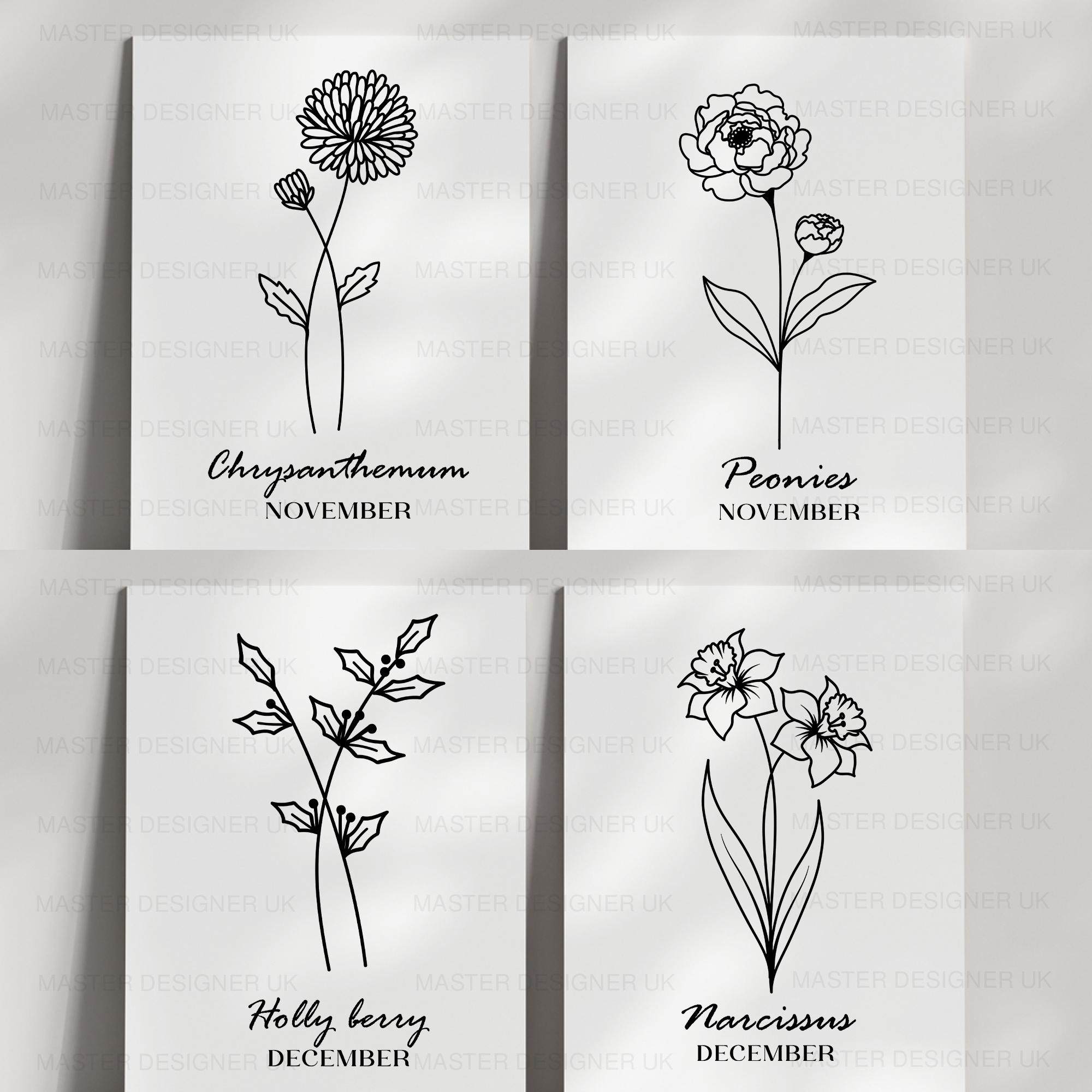 Birth Month Flower SVG Bundle: Minimal Wildflower Designs (24 Files ...