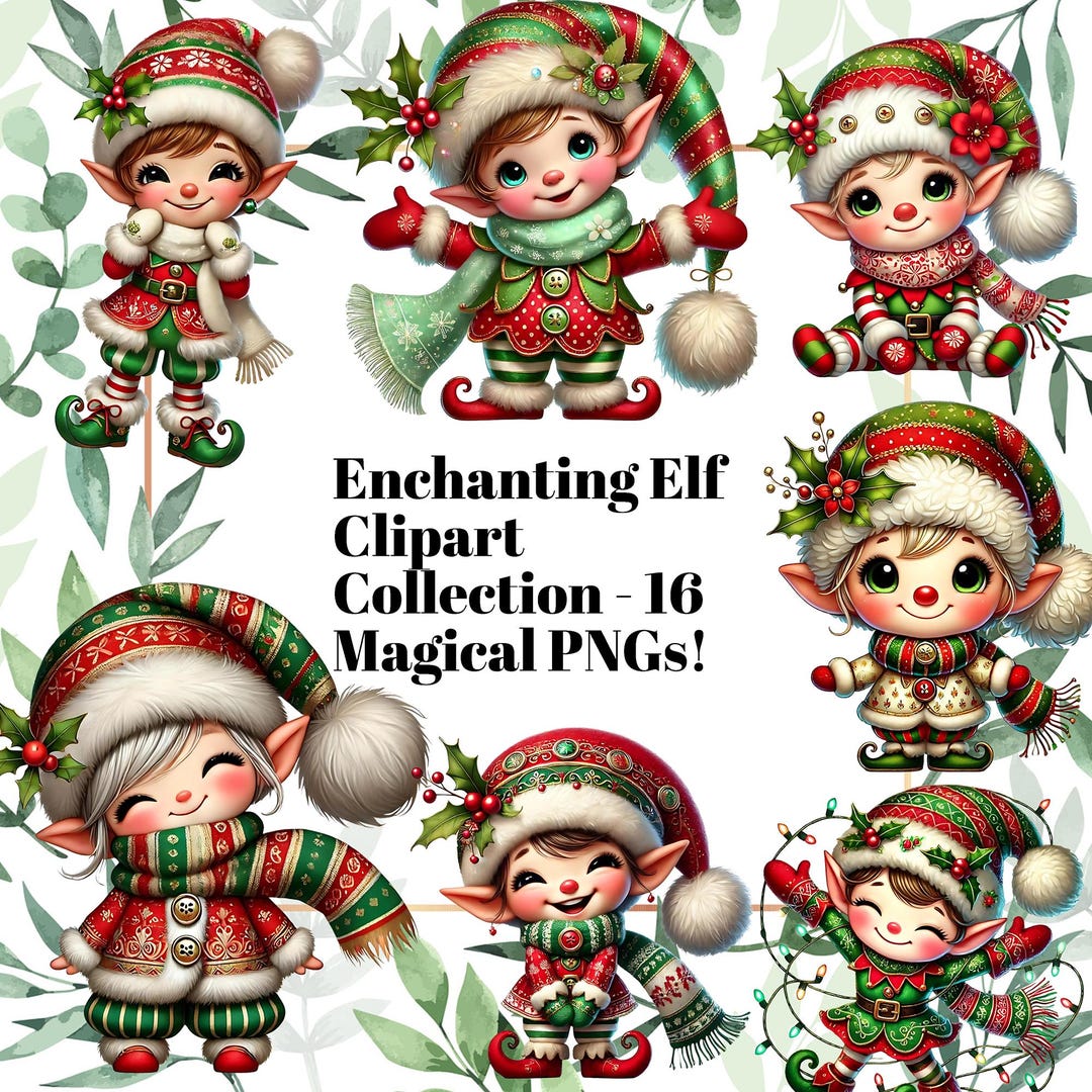 Cute Christmas ELF PNG Clipart Bundle, 16 ELF Png Clipart, High Quality ...