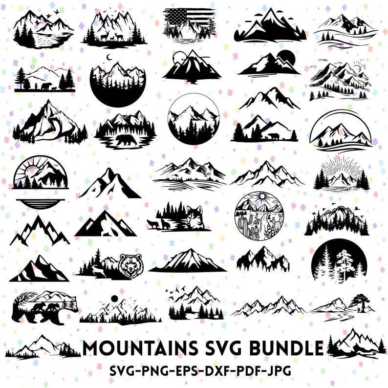 Mountain Landscape SVG Bundle: Forest, Trees, Outdoor Clipart (digital ...