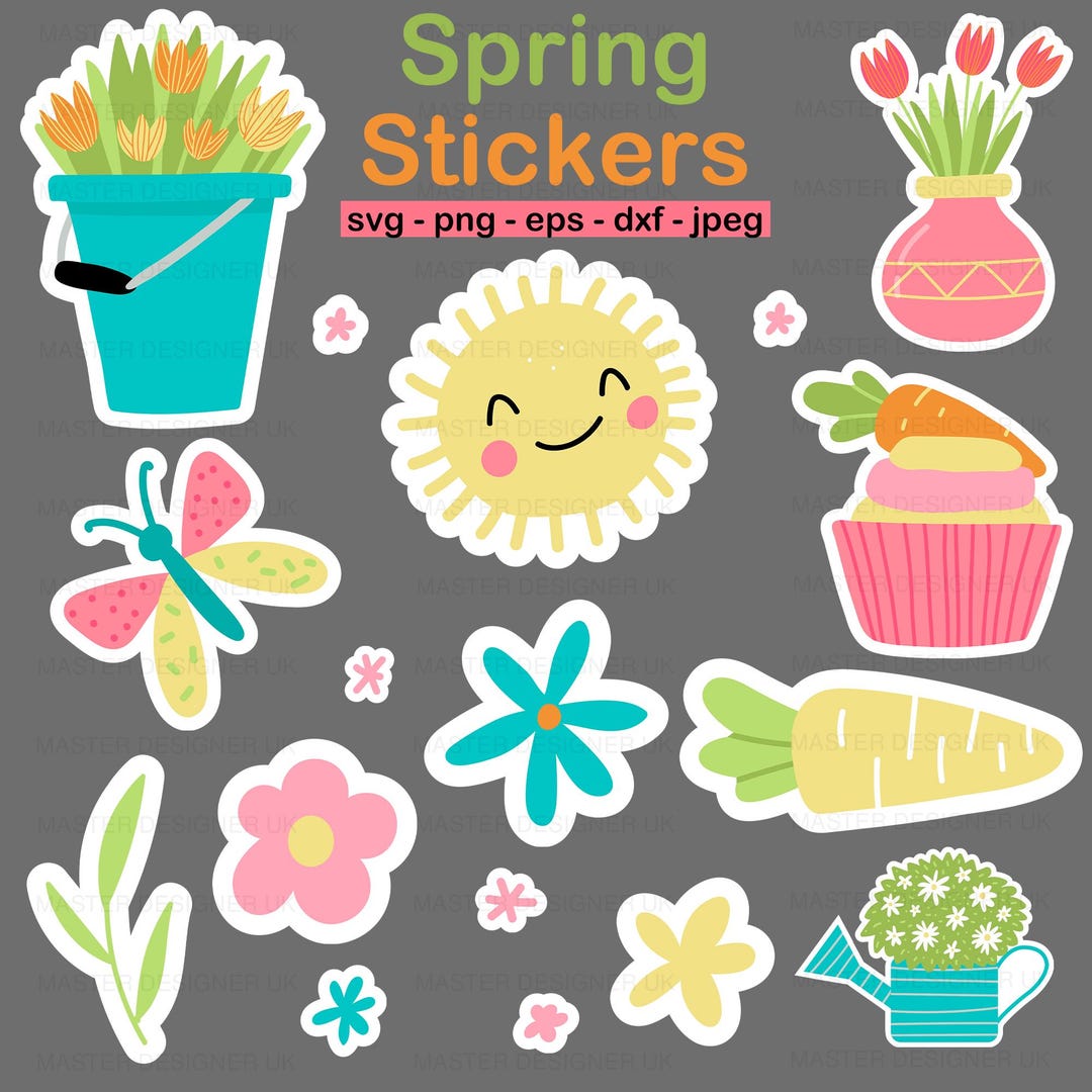 Colorful Spring Digital Stickers PNG Set - Printable Bundle for ...
