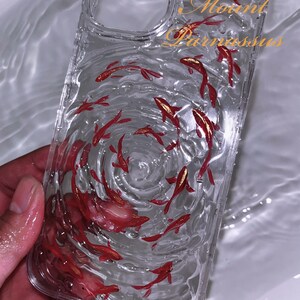 3D Water Ripple Resin Phone Case With Multiple Goldfish - Unique Lucky ...