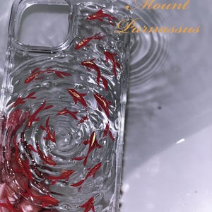 3D Water Ripple Resin Phone Case With Multiple Goldfish Unique Lucky ...